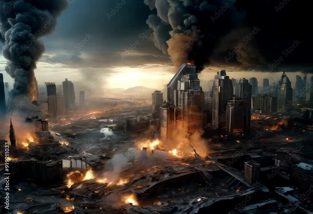 atomic bomb Apocalyptic exploded of a Devastated City After World War ...