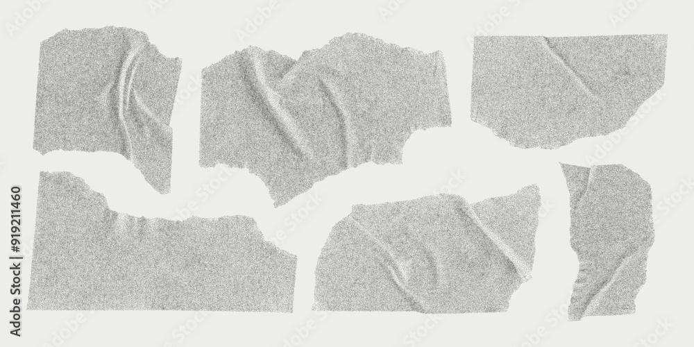 Set of elements with photocopy effect. Torn pieces of paper tape with ...