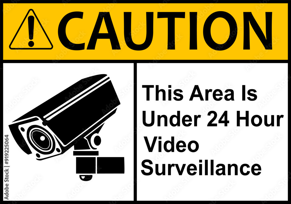 CCTV sign. Video camera sign. Area under 24 hour video surveillance ...