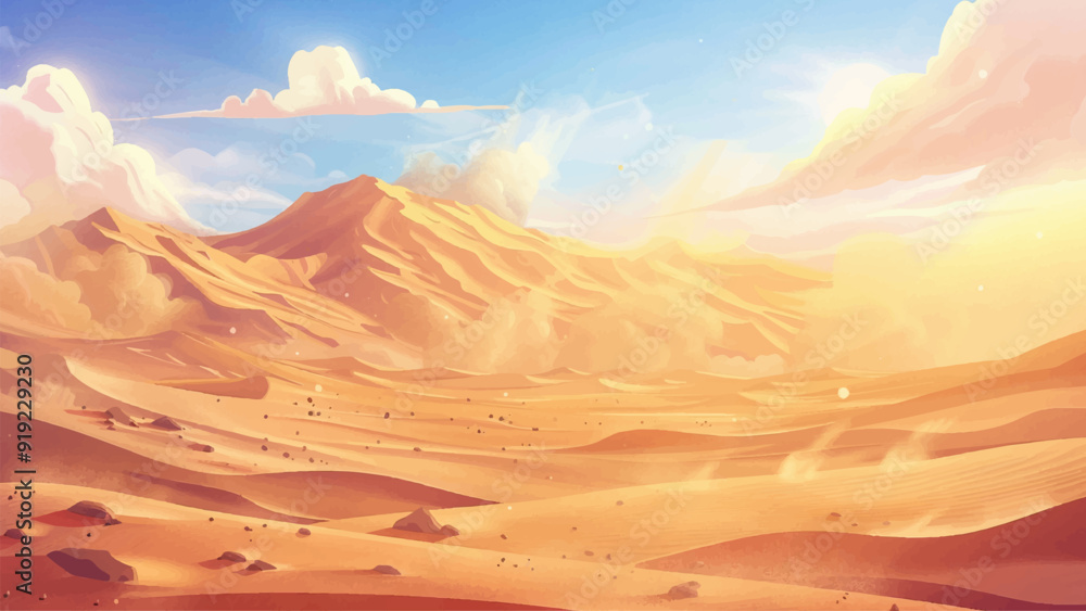 Sand Storm Desert Cartoon Illustration Whirling Winds Golden Sands ...