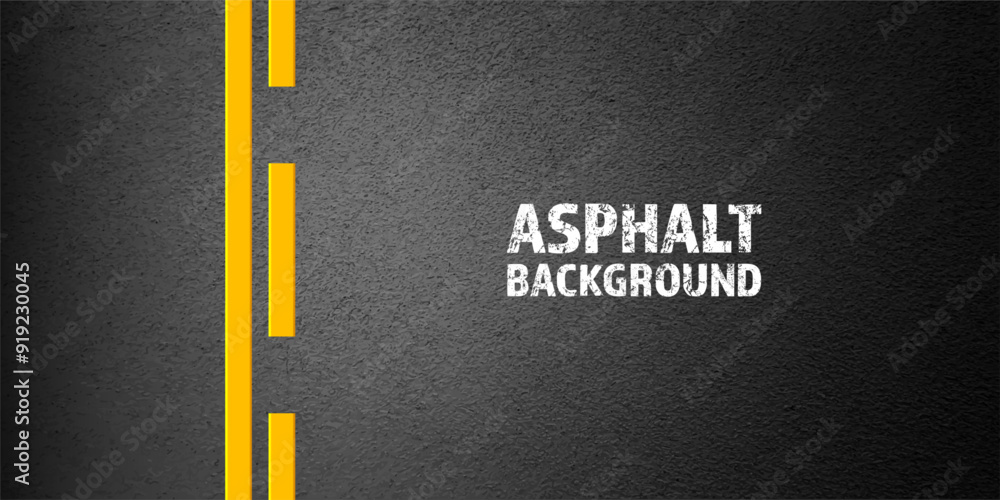 Asphalt road with yellow lane marking, concrete highway surface ...