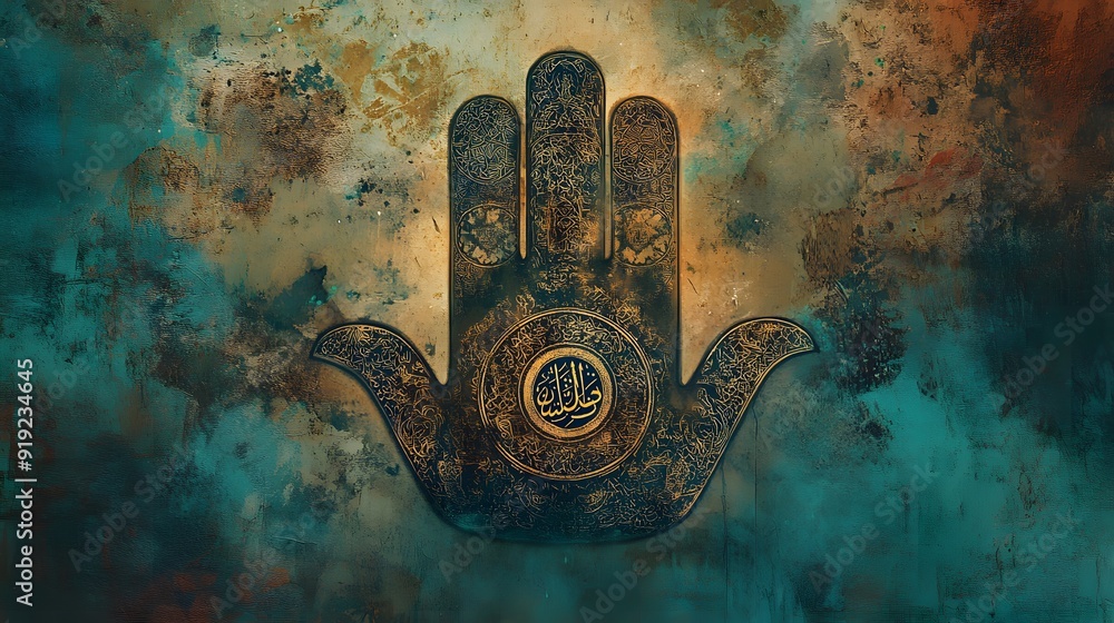 The Hamsa Hand illustration adorned with Arabic calligraphy and ...