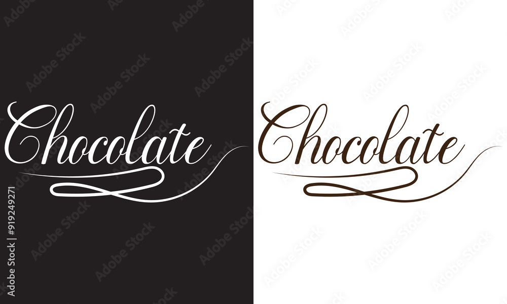 Chocolate calligraphy lettering isolated on white and black background ...
