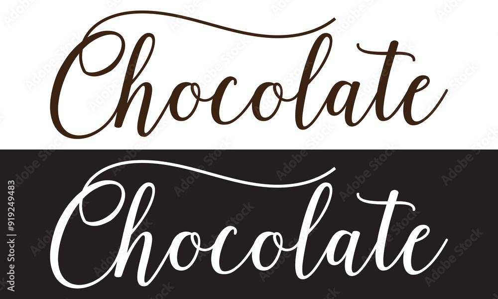 Chocolate calligraphy lettering isolated on white and black background ...