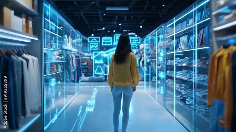 Futuristic AI-enhanced shopping experience in a virtual store ...