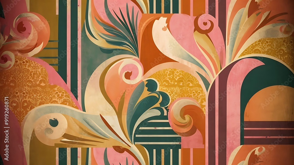 This mid-century abstract background features captivating wallpaper ...