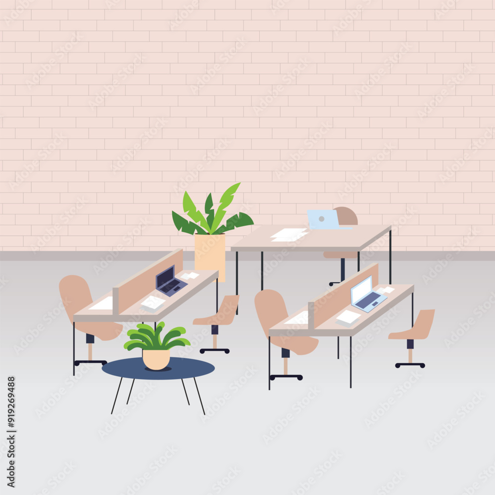 Office environment vector illustration in flat style. Modern Office ...