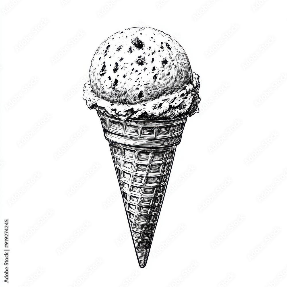 Black and white Vintage engraved art of a scoop of mint chocolate chip ... Black and white Vintage engraved art of a scoop of mint chocolate chip ...