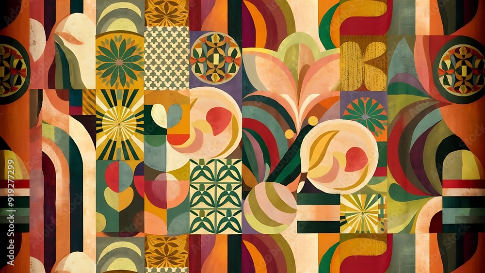 This mid-century abstract background features captivating wallpaper ...