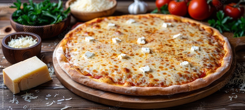 Quattro Formaggi. A Quattro Formaggi pizza featuring a rich blend of ...