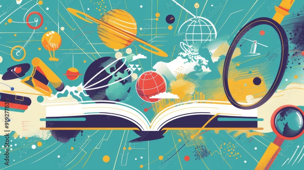 An open science textbook with colorful diagrams and illustrations ...