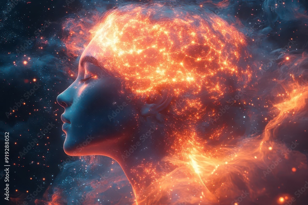 surreal brain cosmos neural pathways as constellations thought bubbles ...