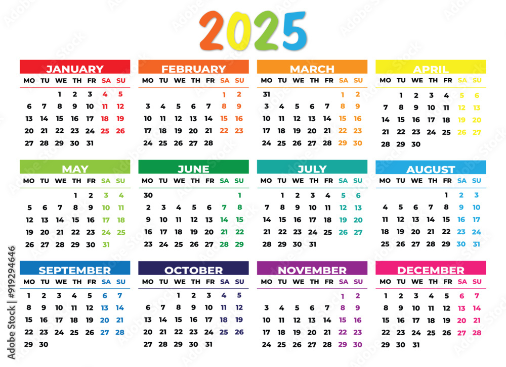 2025 Monday Start Landscape Color Calendar. 2025 Monday Start ...
