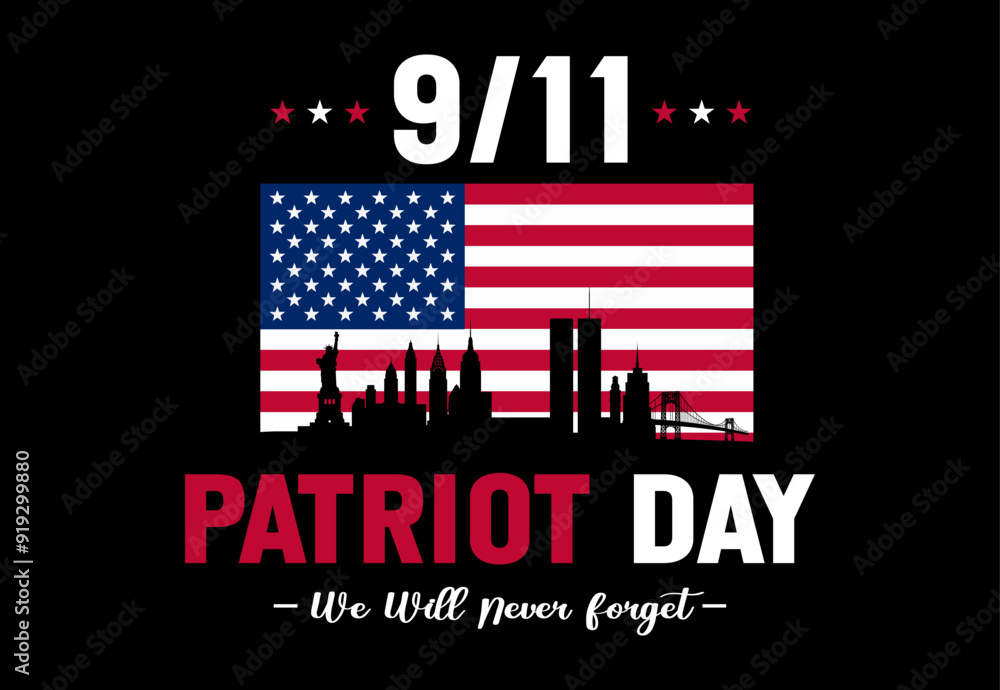 9/11 Patriot Day tribute with American flag, Twin Towers, NYC skyline ...