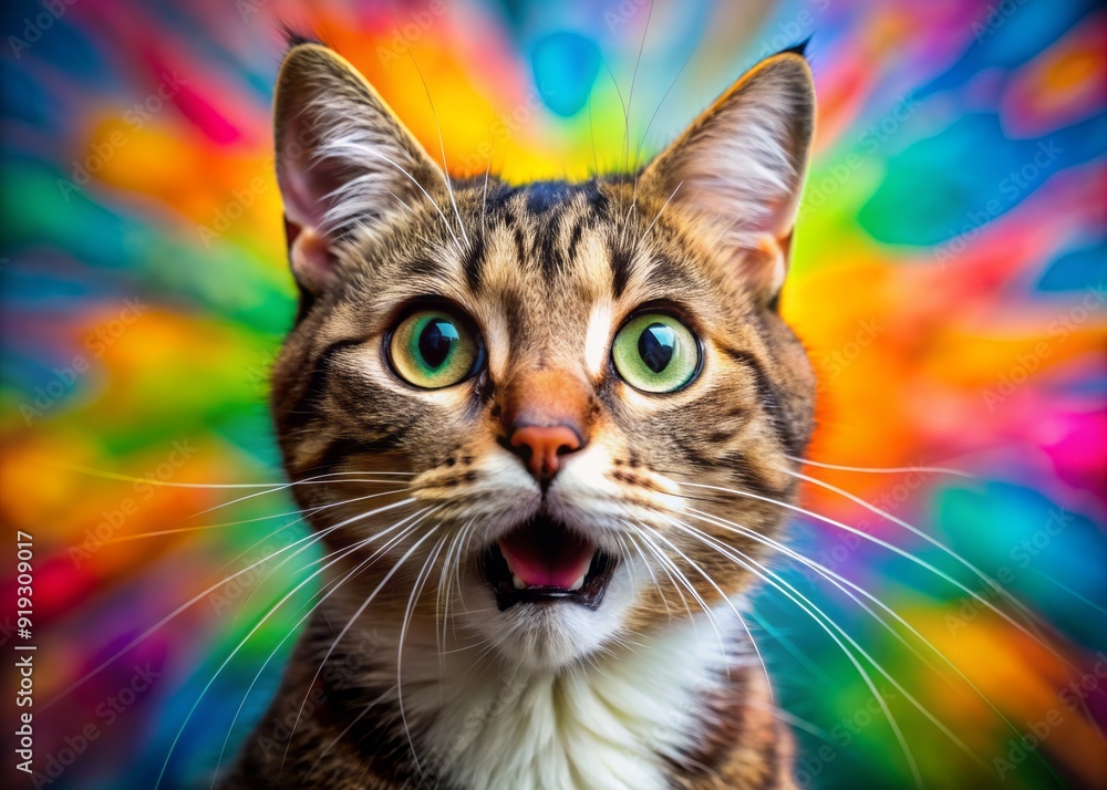 Fascinated feline with enormous eyes and gaping mouth stares in utter ...