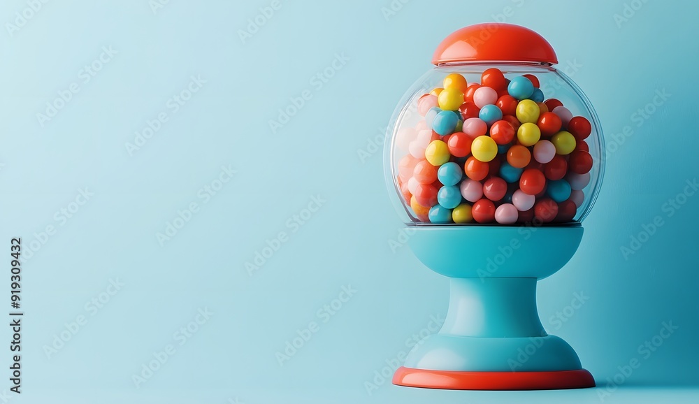 Gumball machine isolated on a light blue background with copy space, a ...