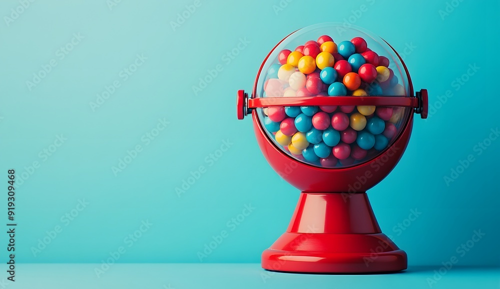 Gumball machine isolated on a light blue background with copy space, a ...
