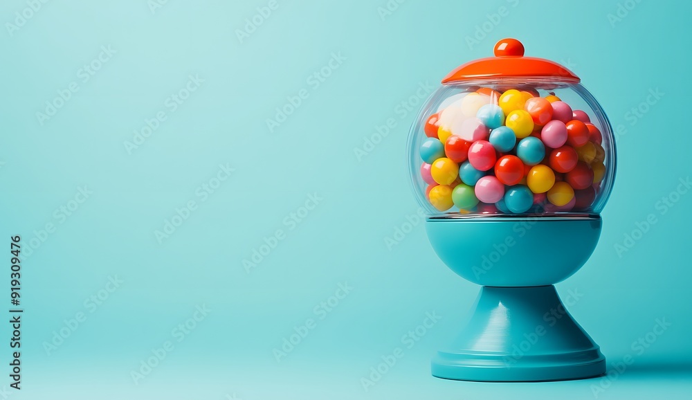Gumball machine isolated on a light blue background with copy space, a ...