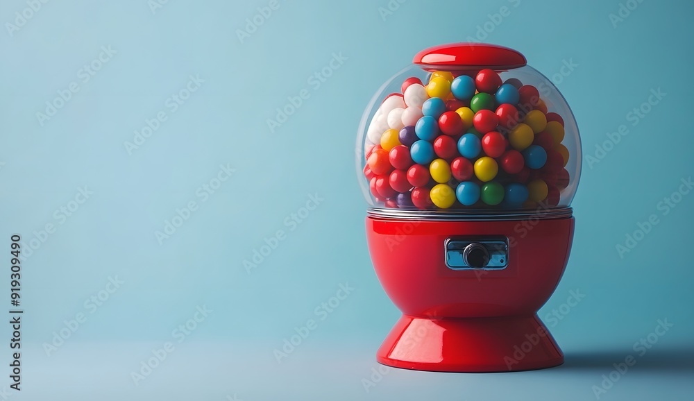 Gumball machine isolated on a light blue background with copy space, a ...