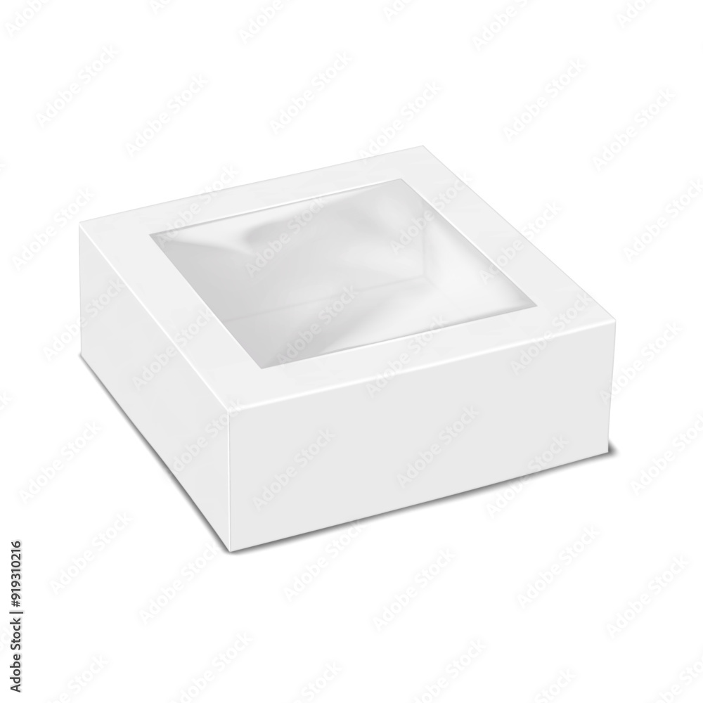 White square paper gift box with clear plastic window lid to display ...