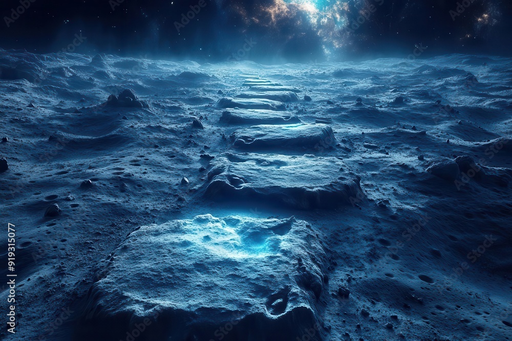 otherworldly lunar landscape with mysterious alien footprints ...