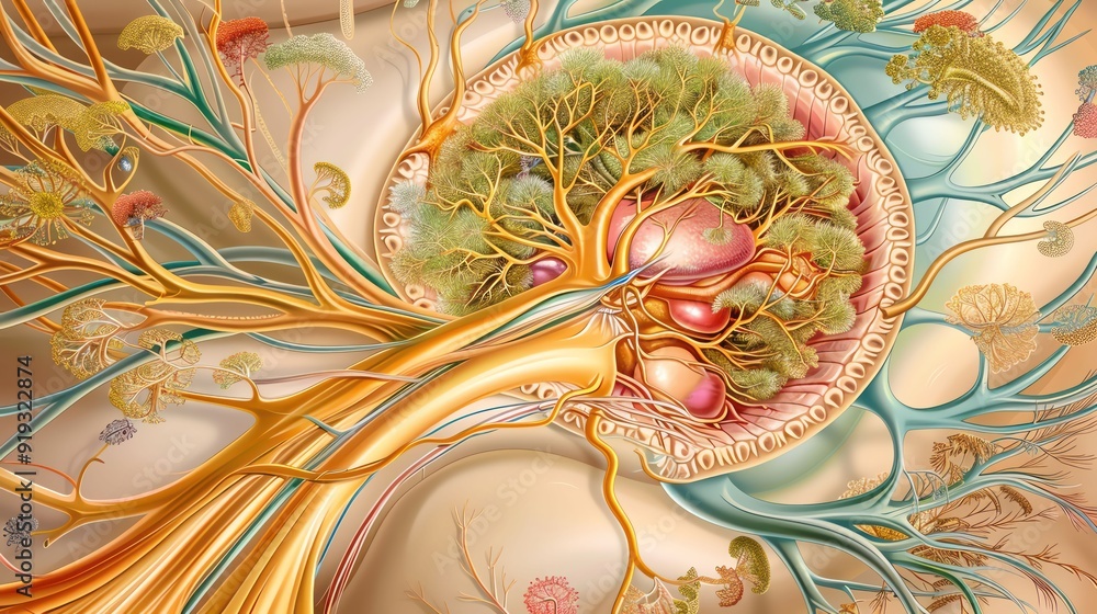 Anatomical picture of the human pancreas, revealing its internal ducts ...