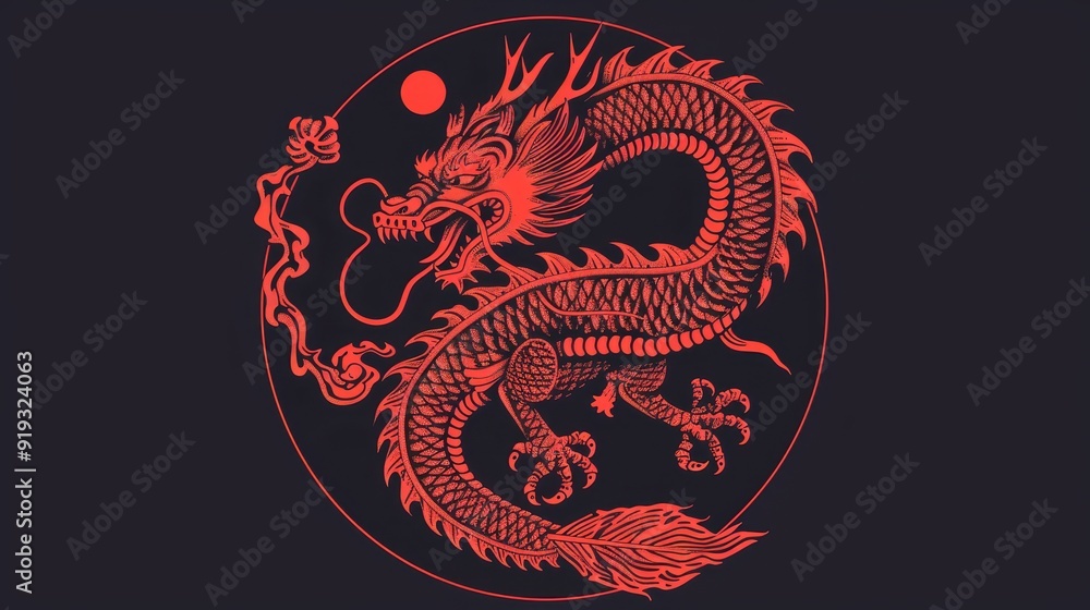 red japanese dragon design with circle ornament suitable for t-shirt ...