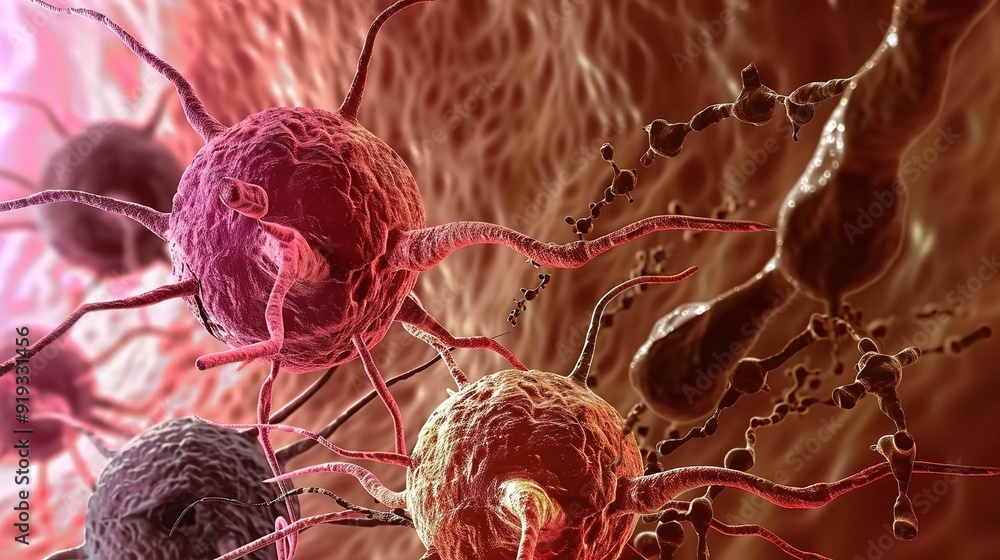 Medical Illustration of Cancer Tumor Markers in Blood Sample, Depicting ...