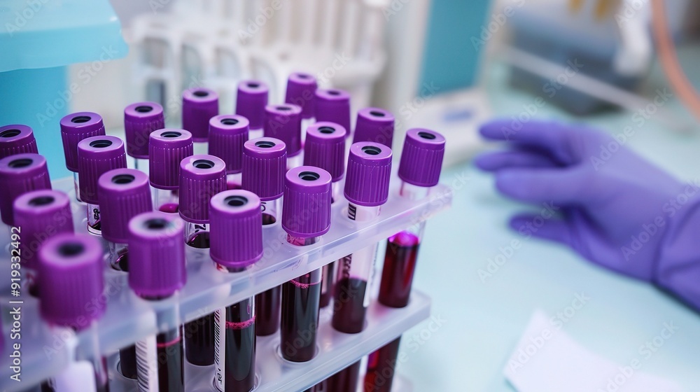 Medical Illustration of Cancer Tumor Markers in Blood Sample, Depicting ...