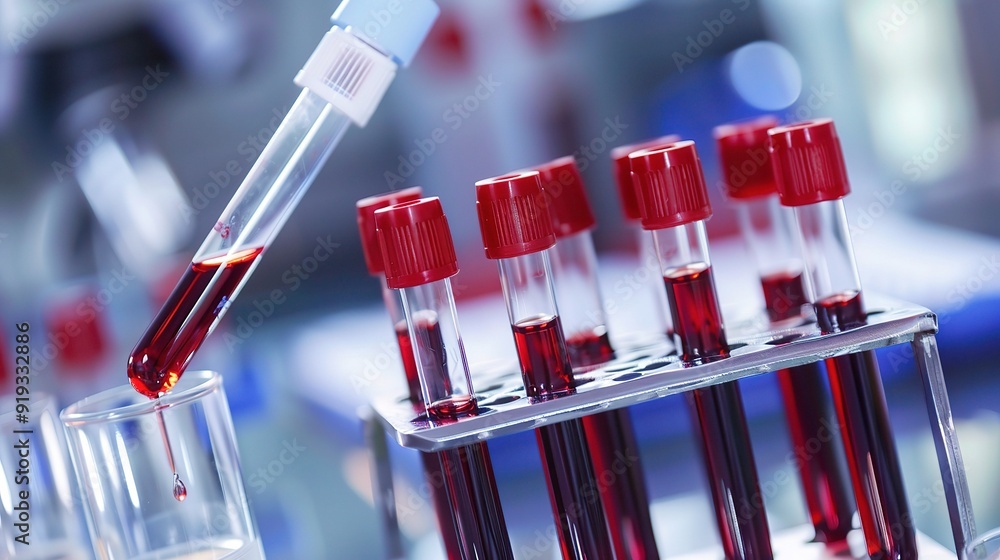 Medical Illustration of Cancer Tumor Markers in Blood Sample, Depicting ...