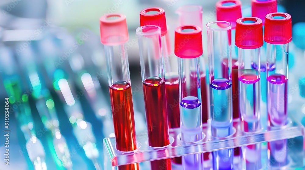 Medical Illustration of Cancer Tumor Markers in Blood Sample, Depicting ...