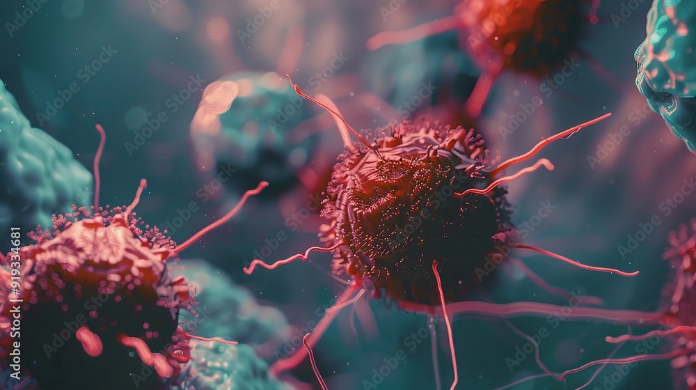 Medical Illustration of Cancer Tumor Markers in Blood Sample, Depicting ...