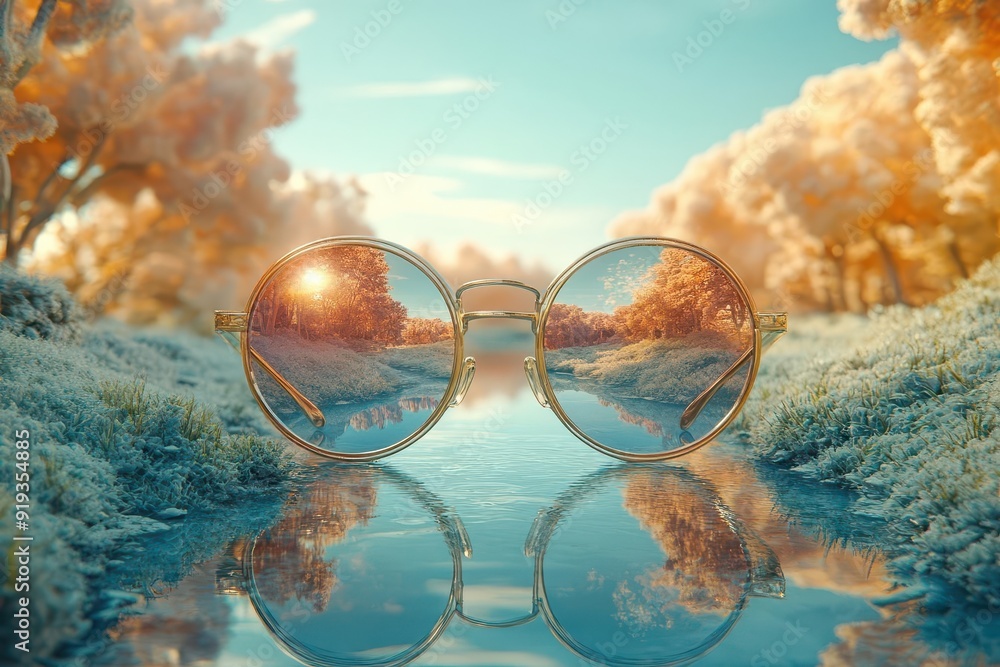 surreal largerthanlife glasses floating in a dreamlike landscape ...