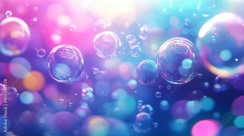Calming underwater scene with softly glowing bubbles in various colors ...