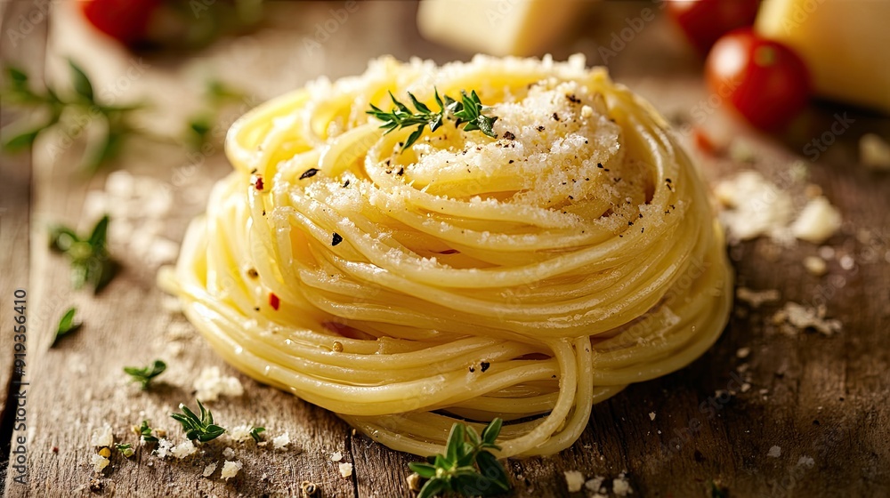 Traditional Italian spaghetti twirled and soaked inside a wheel of ...