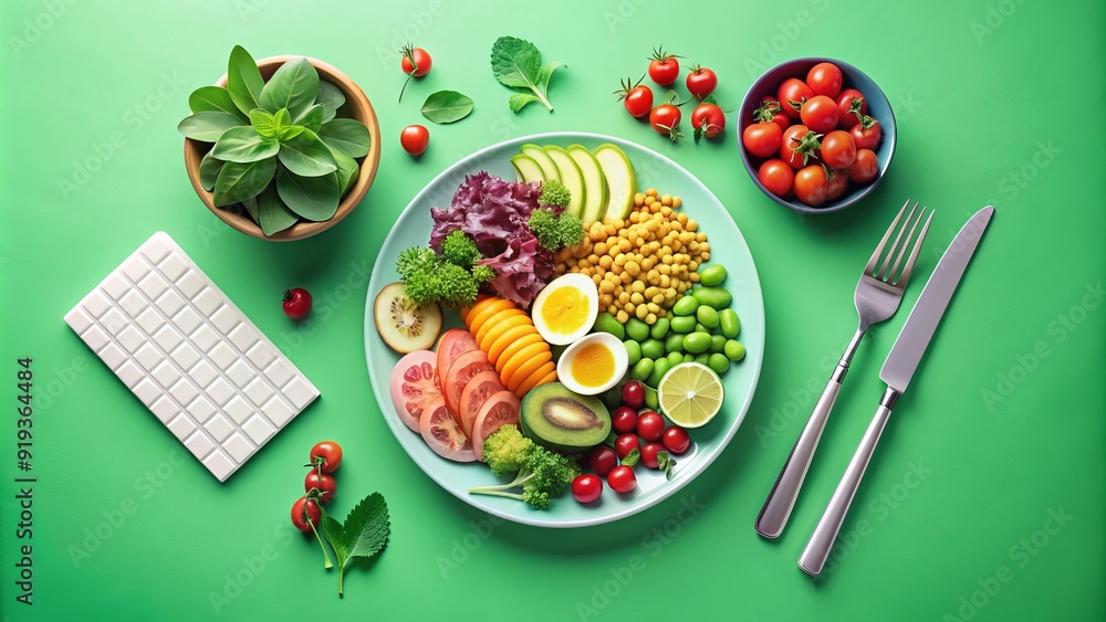 Vibrant vector illustration of a healthy meal plan, featuring a plate ...