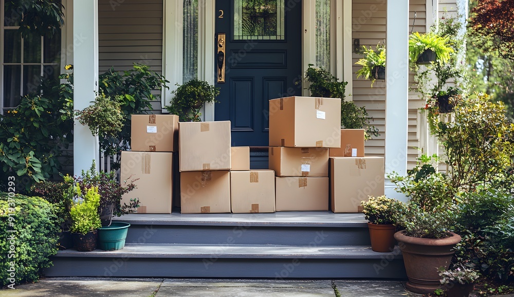 Moving boxes outside of the house in the front yard. A charming home ...