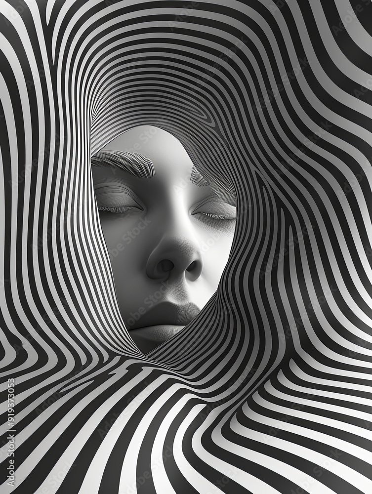 optical illusion in black and white, featuring wavy lines that form a ...