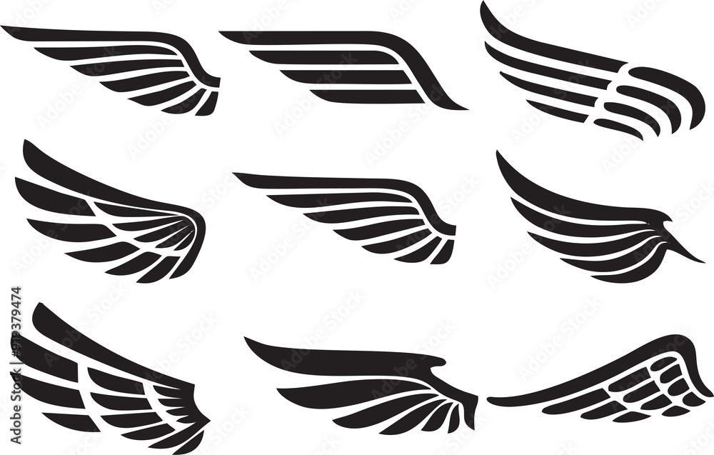 Set and group of Wing icons, bird wings logo, flying eagle emblem ...