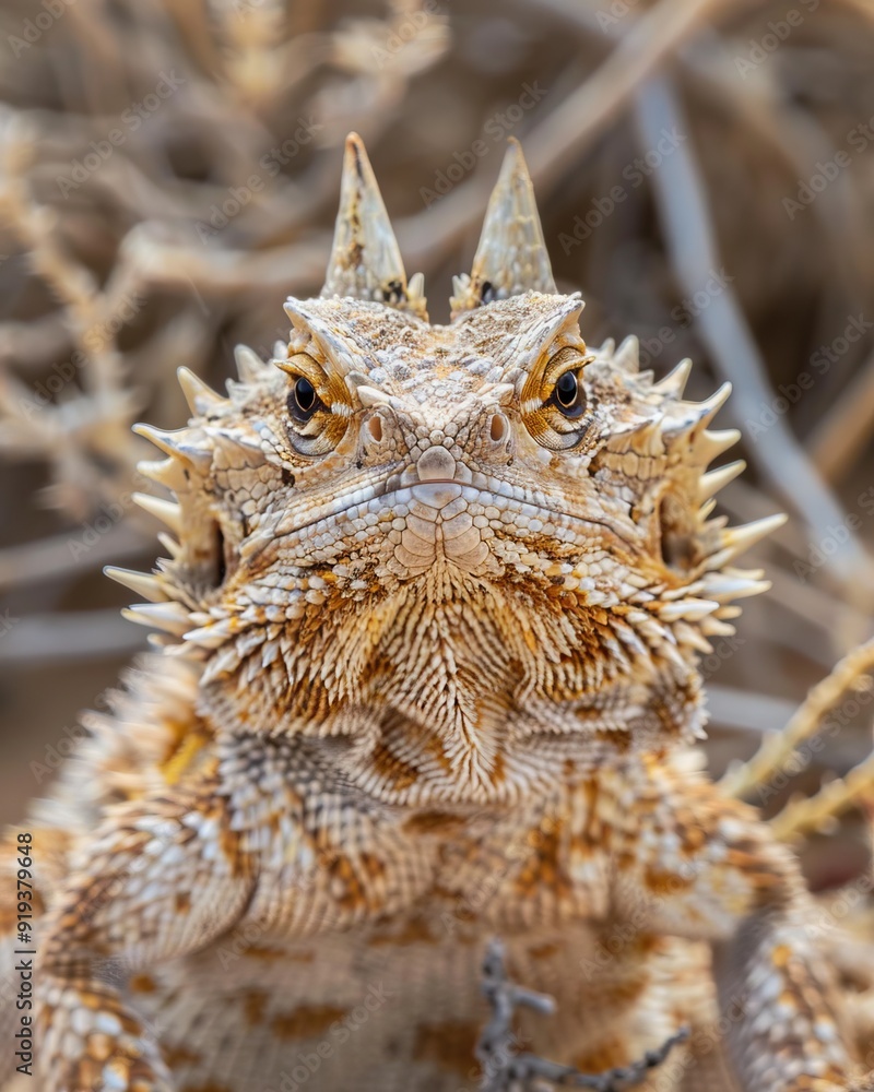 Horned Lizard Close-up Portrait Spiky Head Texture Desert Reptile ...