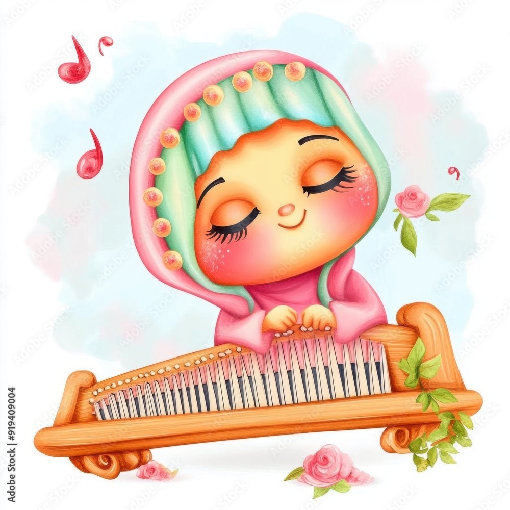 Arabic qanun, musical element, vector illustration, melodic tones ...