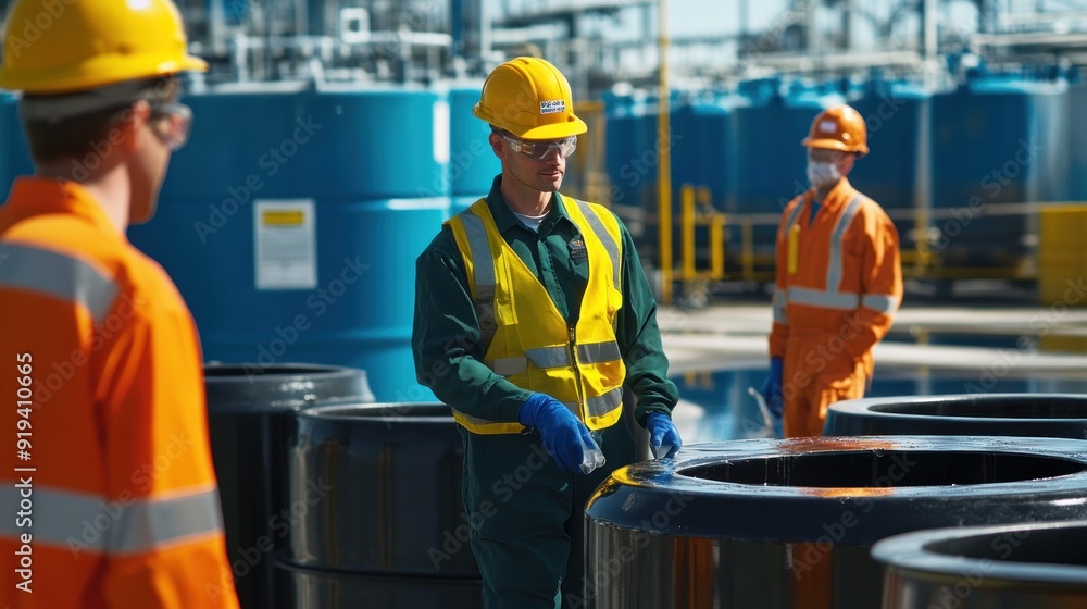 Generate a photo realistic image of workers receiving training on ...