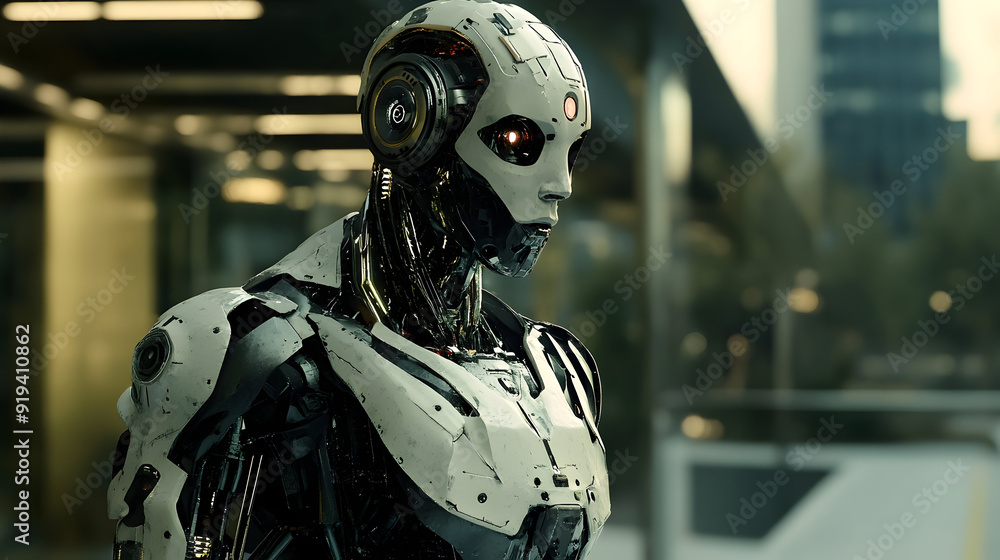 Cybernetic human with AI-enhanced body modifications, showcasing a ...