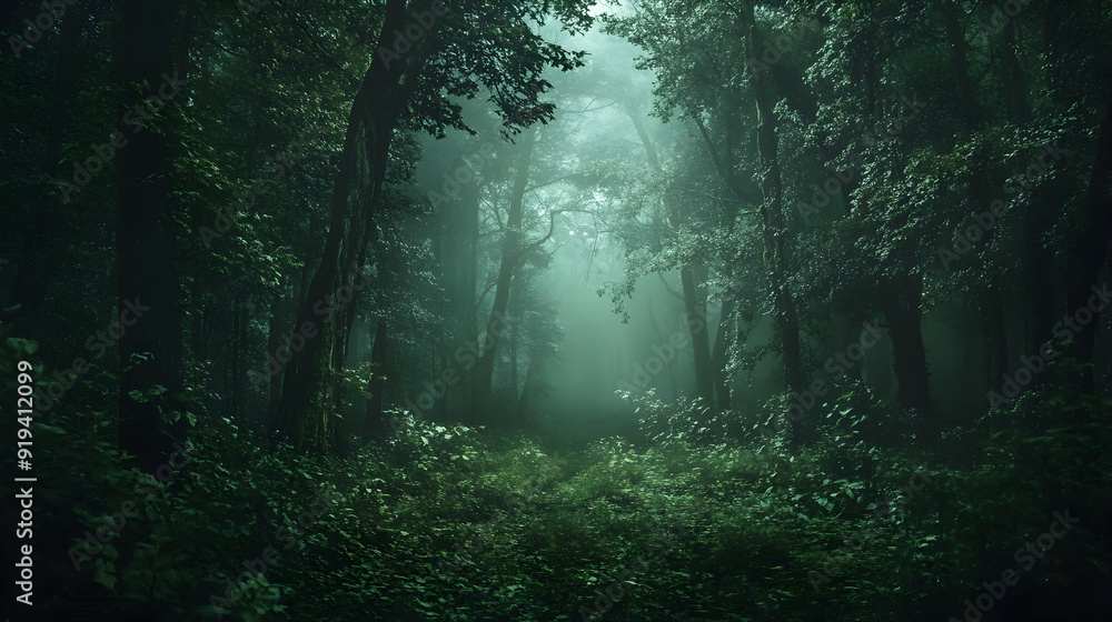 Dark Forest with Thick Underbrush - A visual of a dense, shadowy forest ...