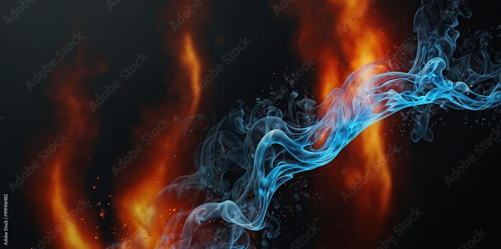 Ice and fire abstract smoke overlay effect on transparent background ...
