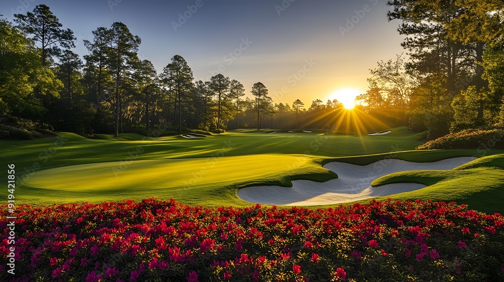 Pristine golf course, Augusta National, lush green fairways, white sand ...