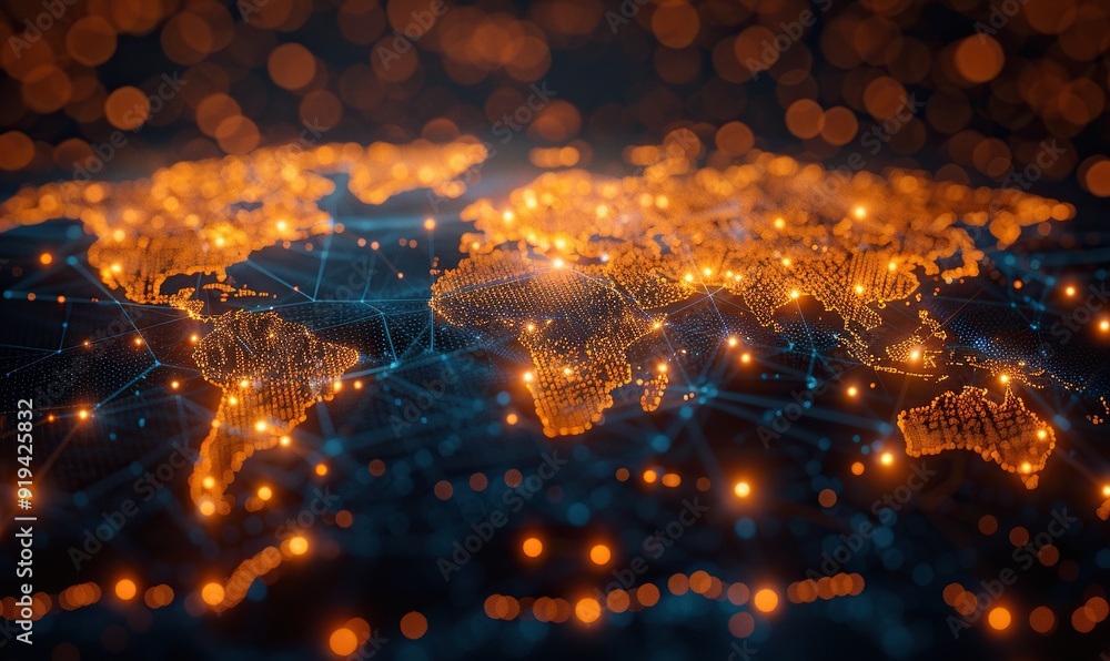 glowing world map on dark background globalization concept ...