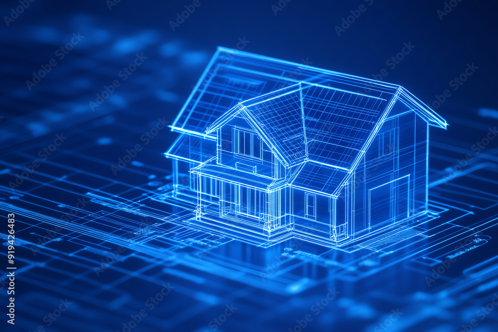 Architect s blueprint of a netzero energy home, combining innovative ...