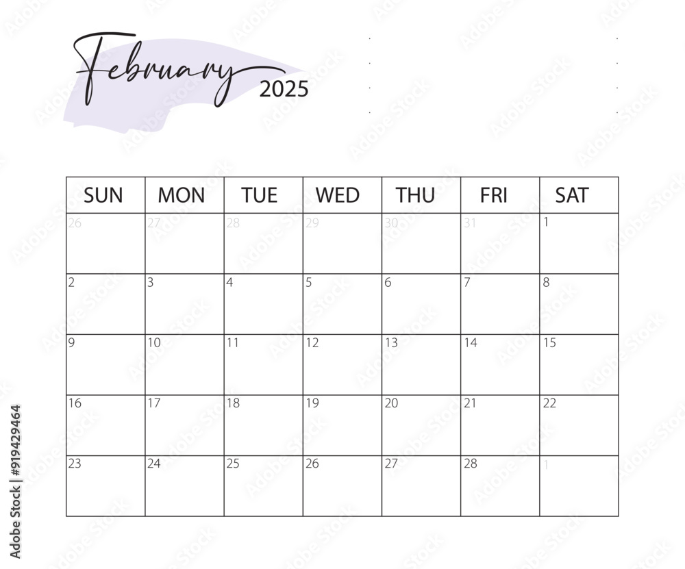 February 2025 Calendar. Vector calendar. Week starts sunday. Calendar ...