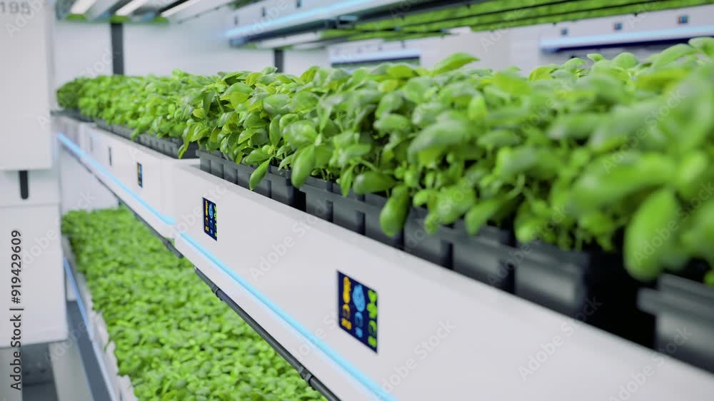 Autonomous farm robots transporting organic grown herbs in automated ...